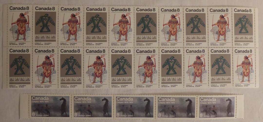 Block of 8 Cent Canadian Indians of the Subarctic Stamps With Addition ...