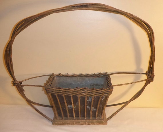 Vintage Wicker Cemetery Flower Basket With Galvanized Steel - Etsy