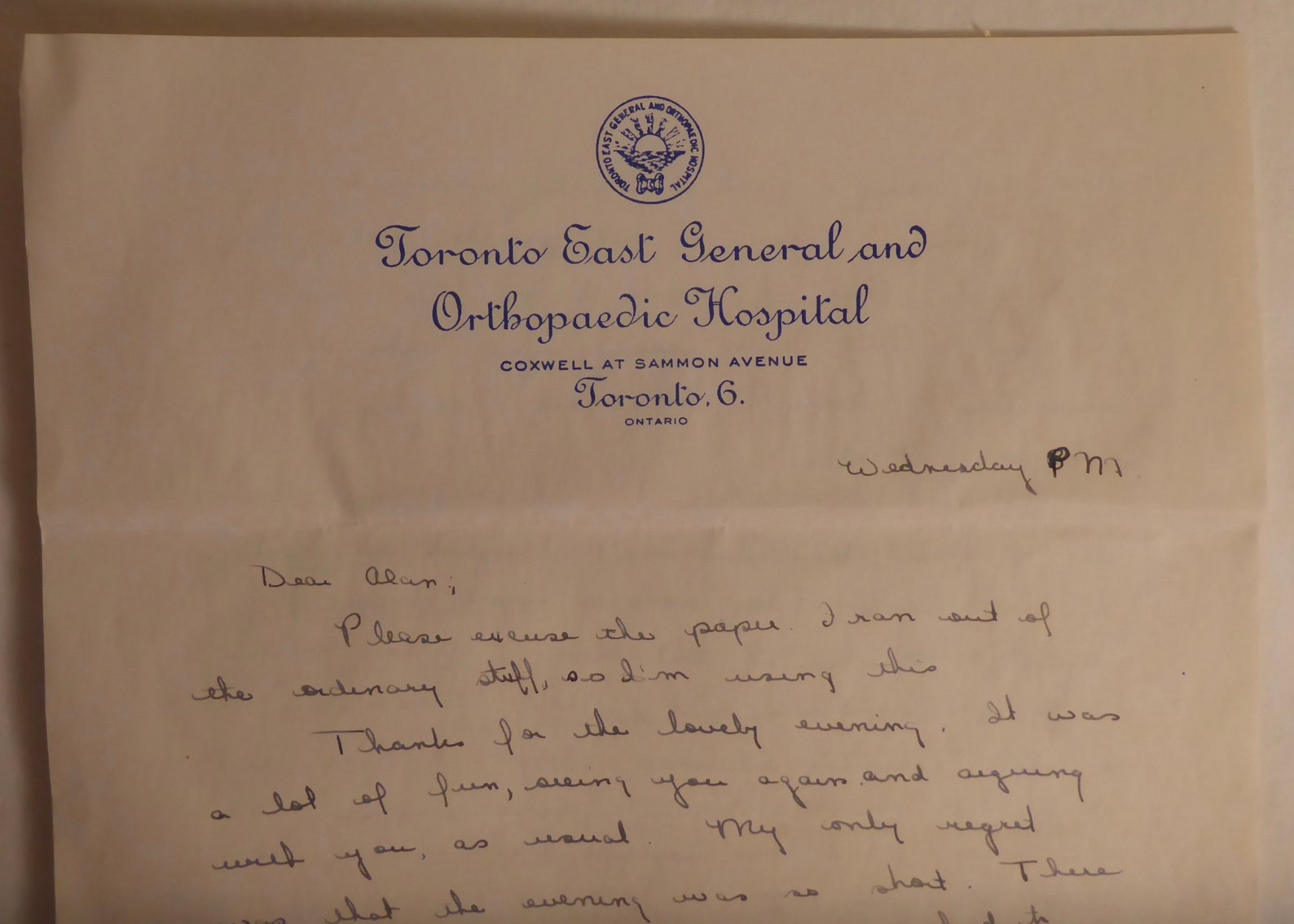 1950's Hand Written Letter on Toronto East General and - Etsy UK