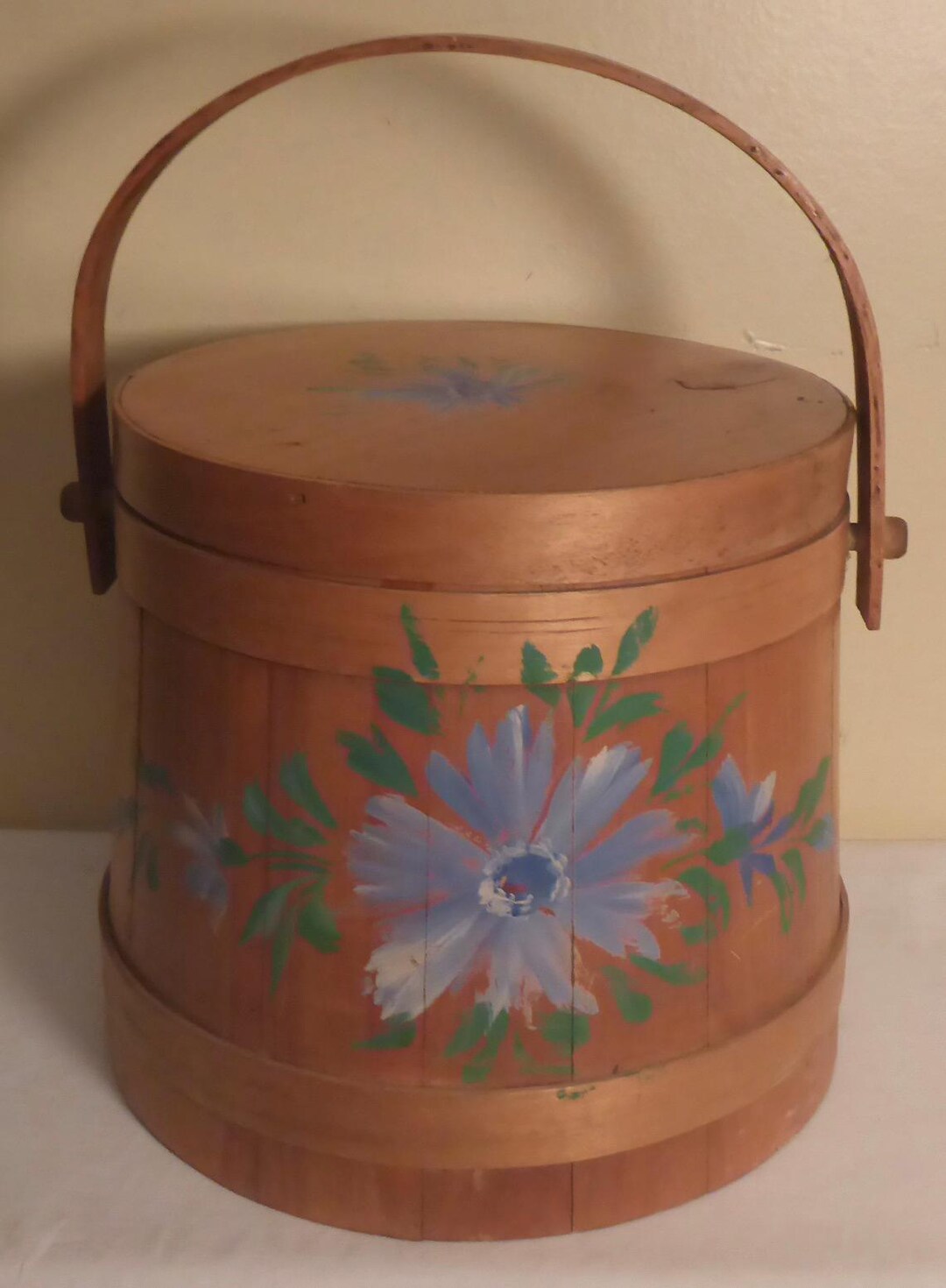 Vintage Wood Hand Painted Firkin Bucket - Vintage Wood Basket Bucket ...