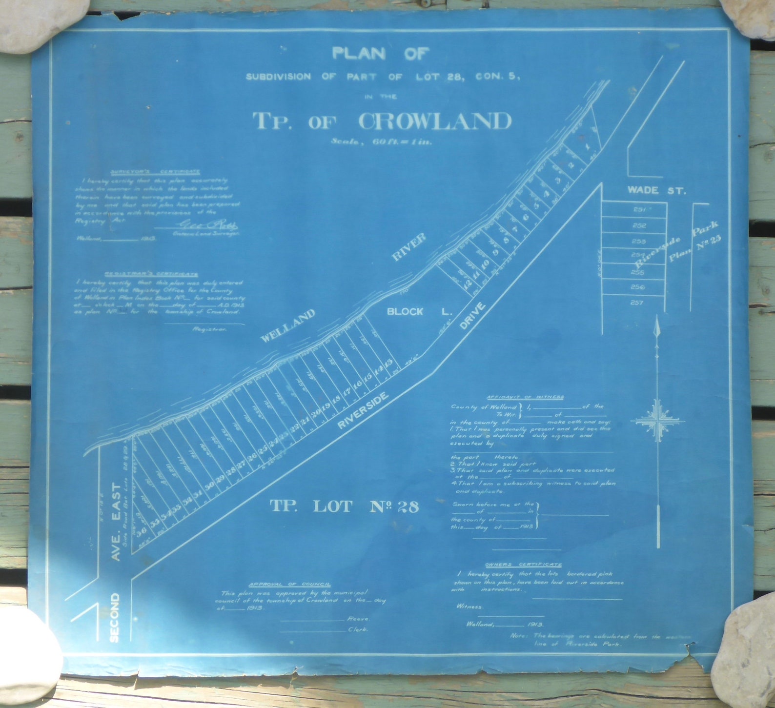 1913 Blueprint of a Plan of Subdivision on Riverside Drive Welland ...