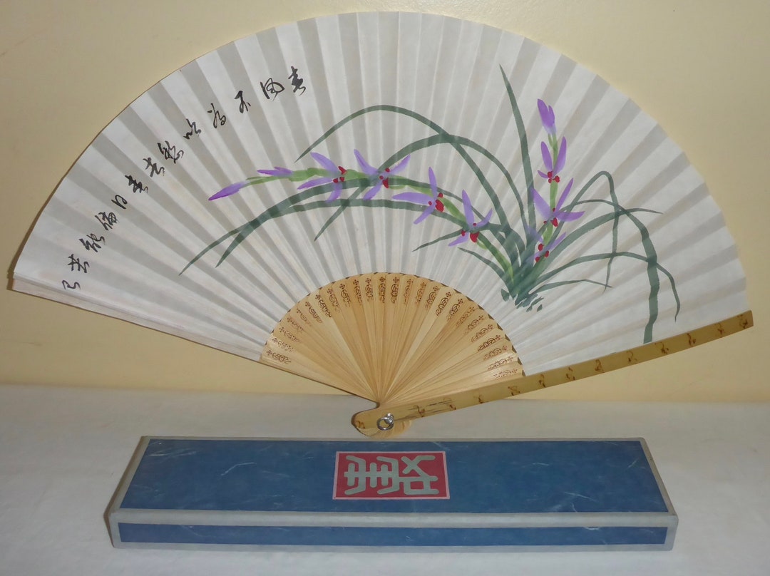 Vintage Oriental Bamboo & Paper Hand Painted Fan - Vintage Bamboo and ...