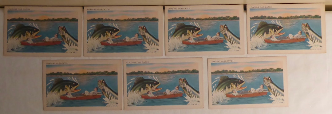 7 Vintage Un-posted Humorous Fishing Post Cards - 1940's Vintage ...