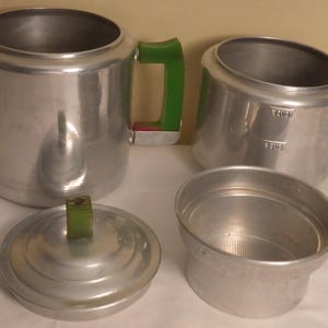 Antique 1930's Aluminum Coffee Maker Green Bakelite Handles - 1930's ...