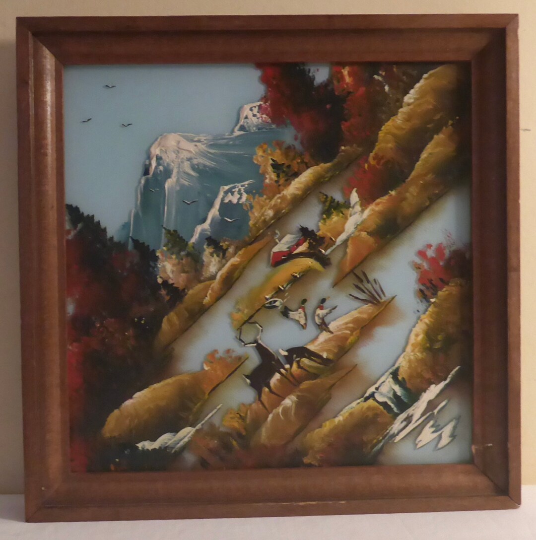 1992 American Folk Artist Ralph Kaufman Oil Painting on Glass Titled ...