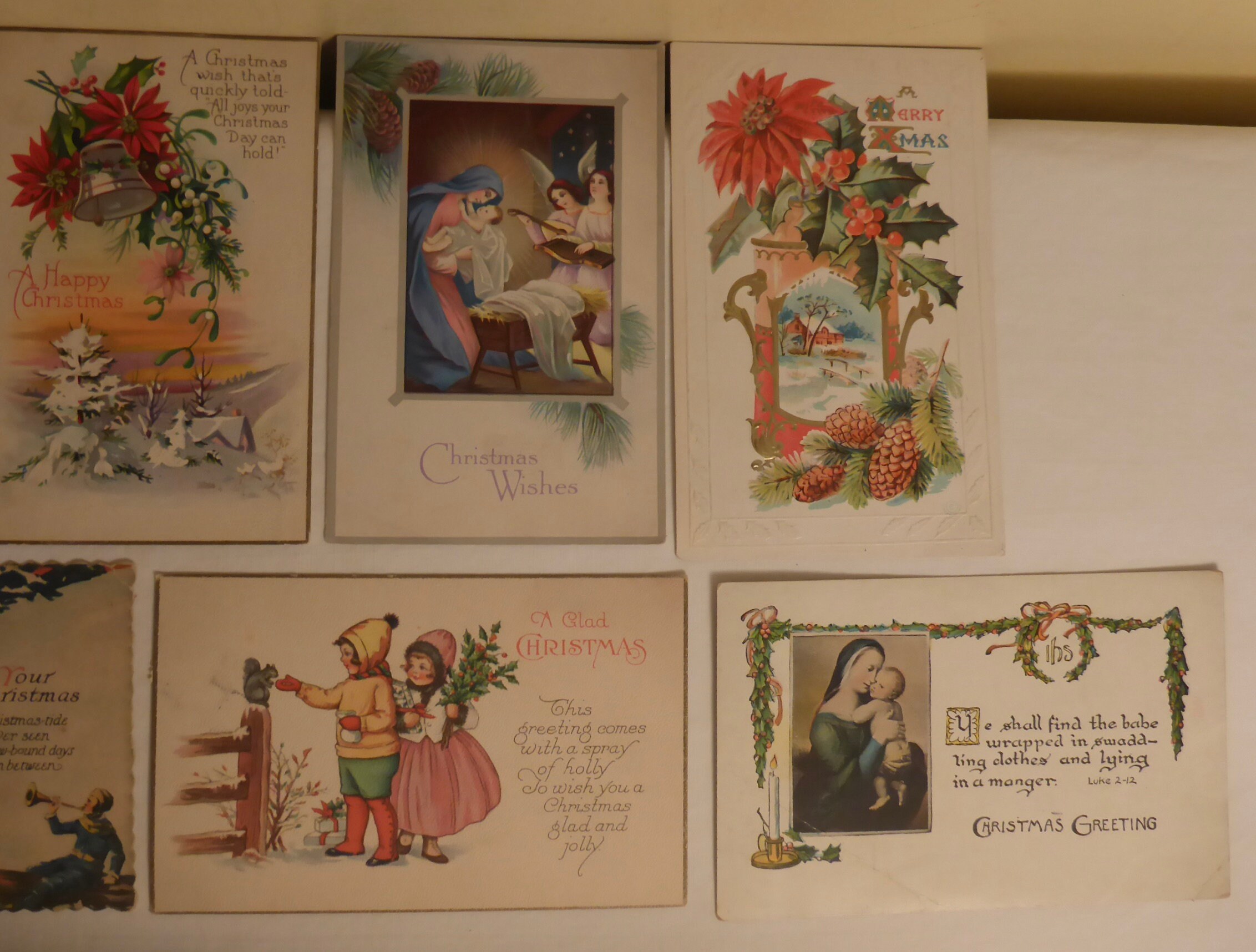 12 Antique Victorian Early 1900's Christmas Post Cards Made in U.S.A ...