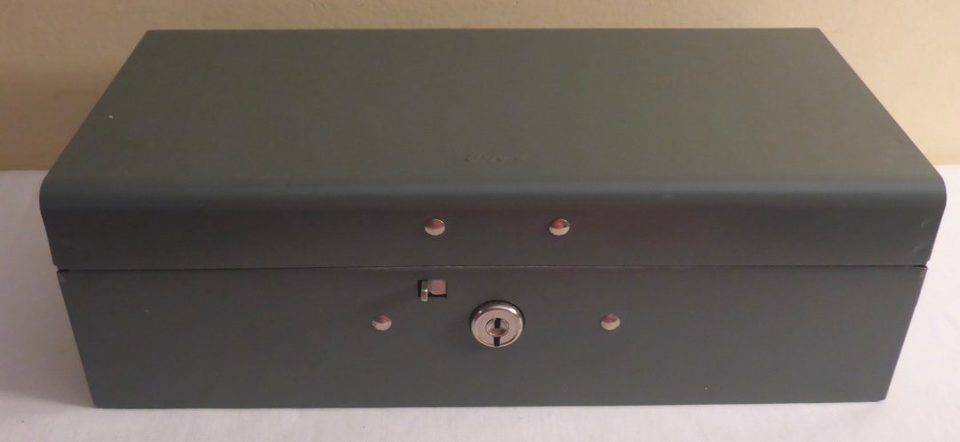 Vintage Gun Metal Grey Metal Oxford Cash Box - No Key - Vintage Oxford ...
