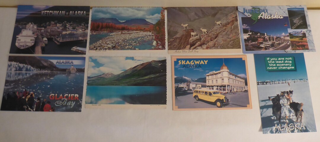 8 Vintage Un-posted Alaskan Post Cards - 8 Vintage Souvenirs of Alaska ...