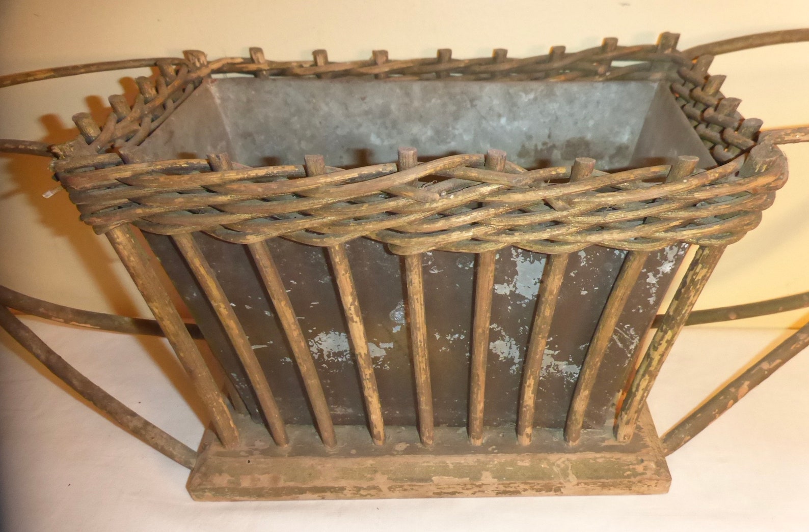 Vintage Wicker Cemetery Flower Basket With Galvanized Steel Insert ...
