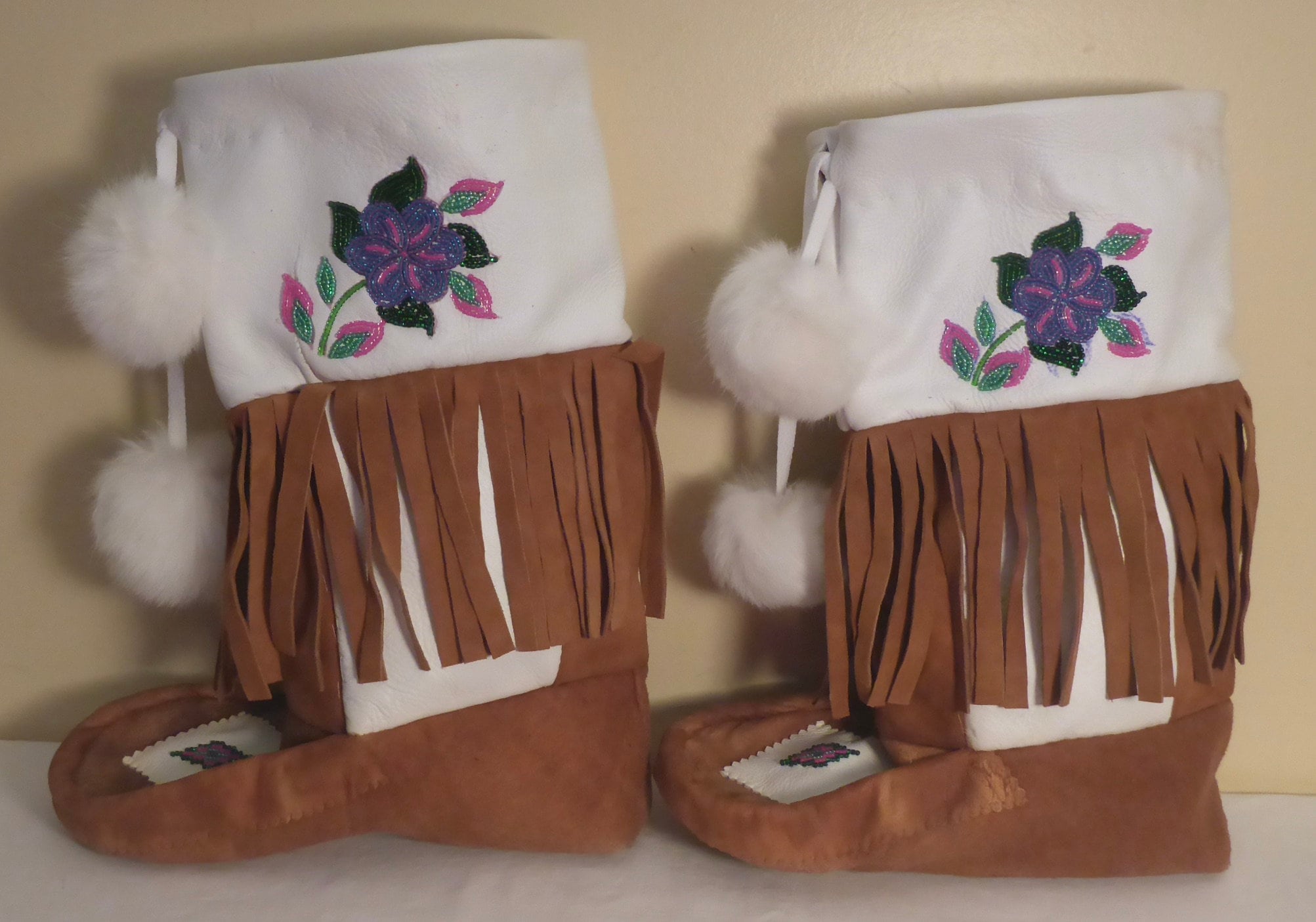 Authentic First Nations Moccasins in White Leather & Suede - Etsy