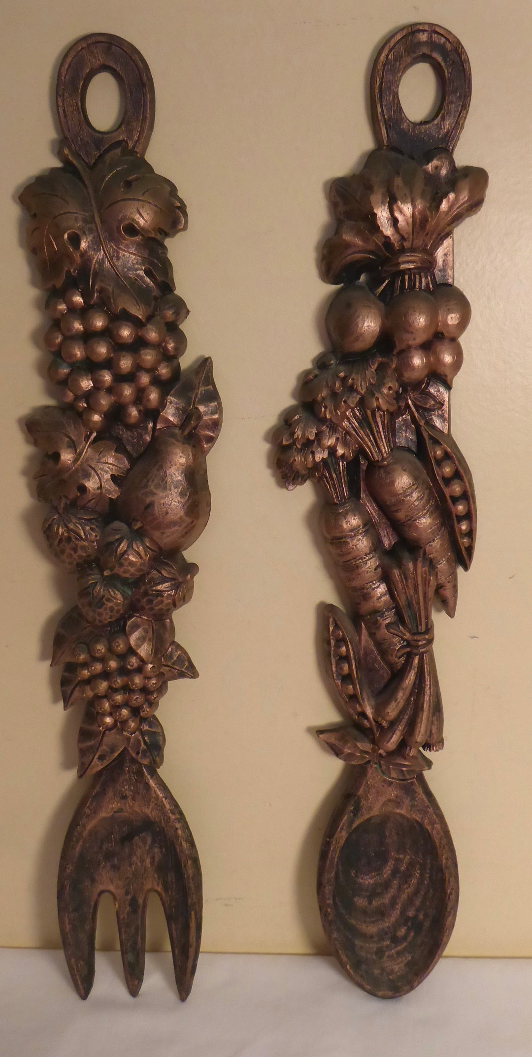 1970's Syroco Faux Copper Large Fork & Spoon Wall Decor- Large Fork and ...