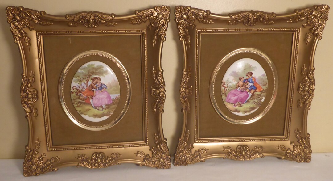 2 MCM Victorian Porcelain Cameo Courting Couple Wall Art Signed ...