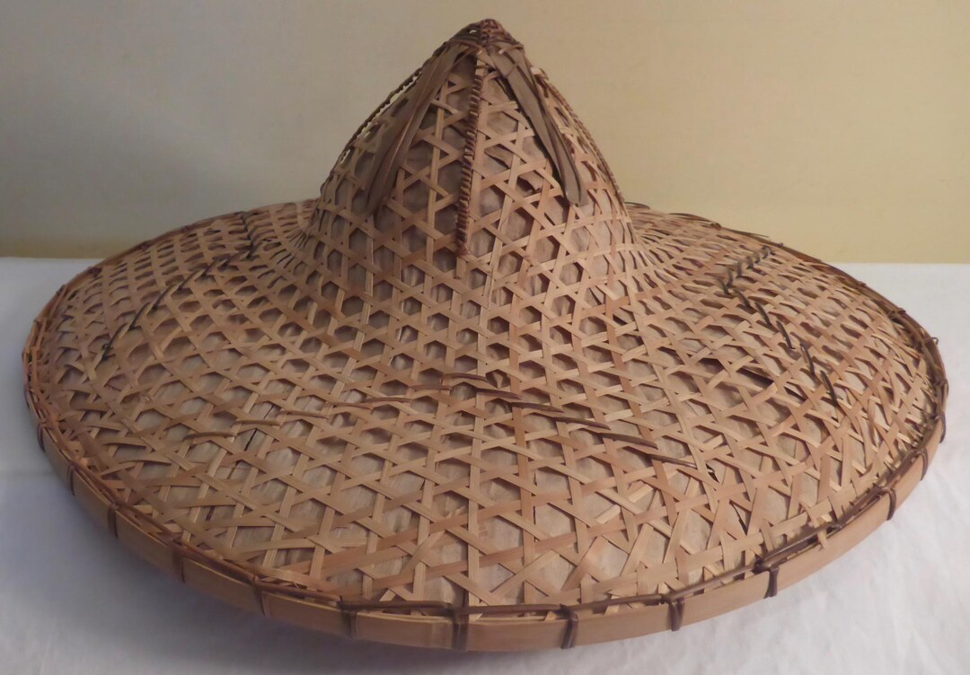 Vintage Asian Wicker Hat - Vintage Asian Bamboo Conical Coolie Hat ...