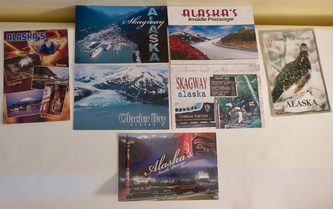 7 Vintage Alaska Postcards - Glacier Bay Alaska - Skagway Alaska ...