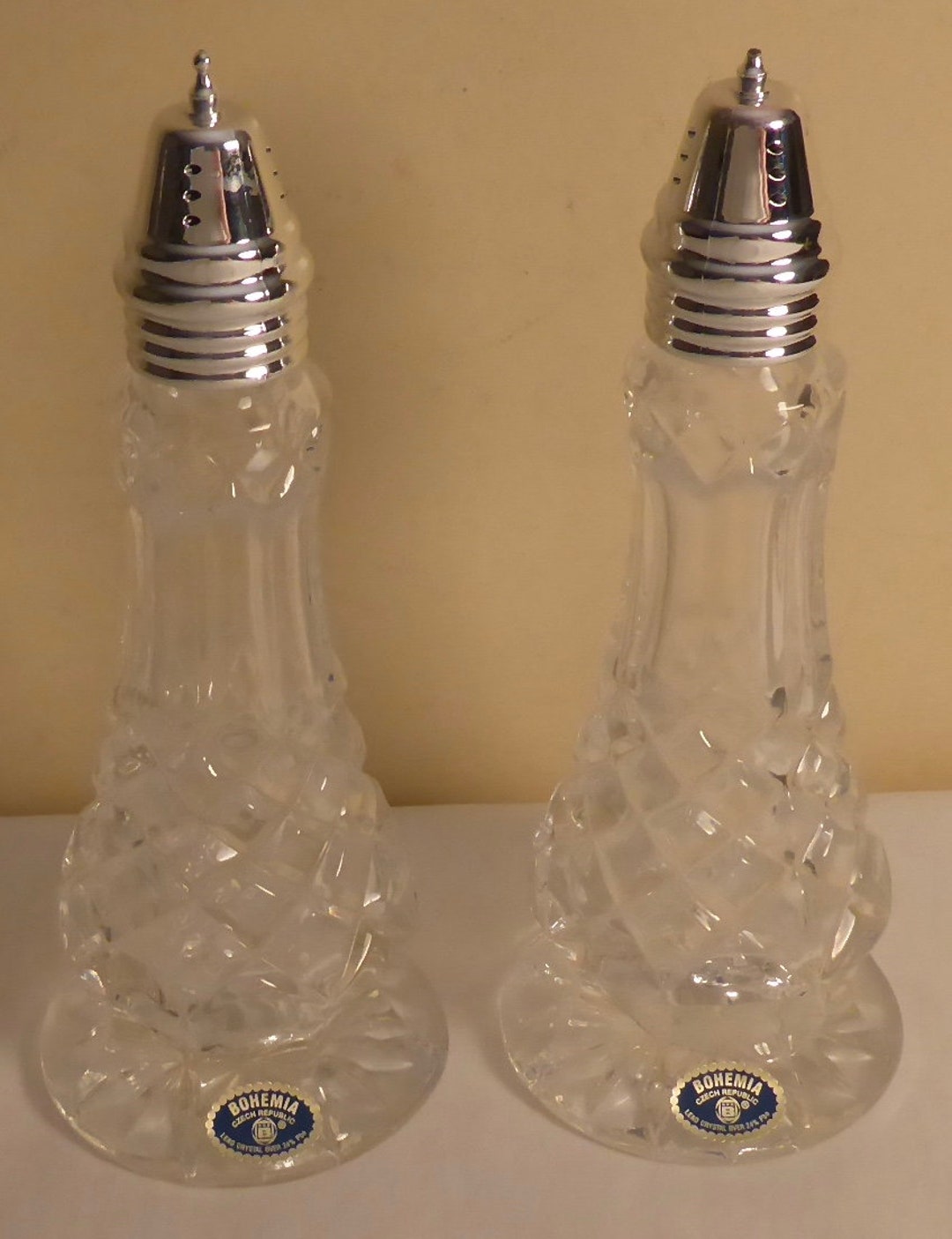 Vintage Bohemian Czech Republic Lead Crystal Salt and Pepper Shaker Set ...