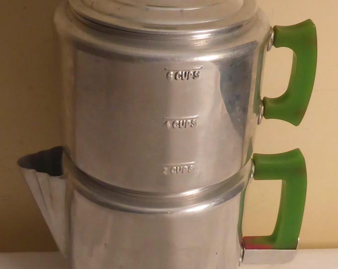 Antique 1930's Aluminum Coffee Maker Green Bakelite Handles - 1930's ...