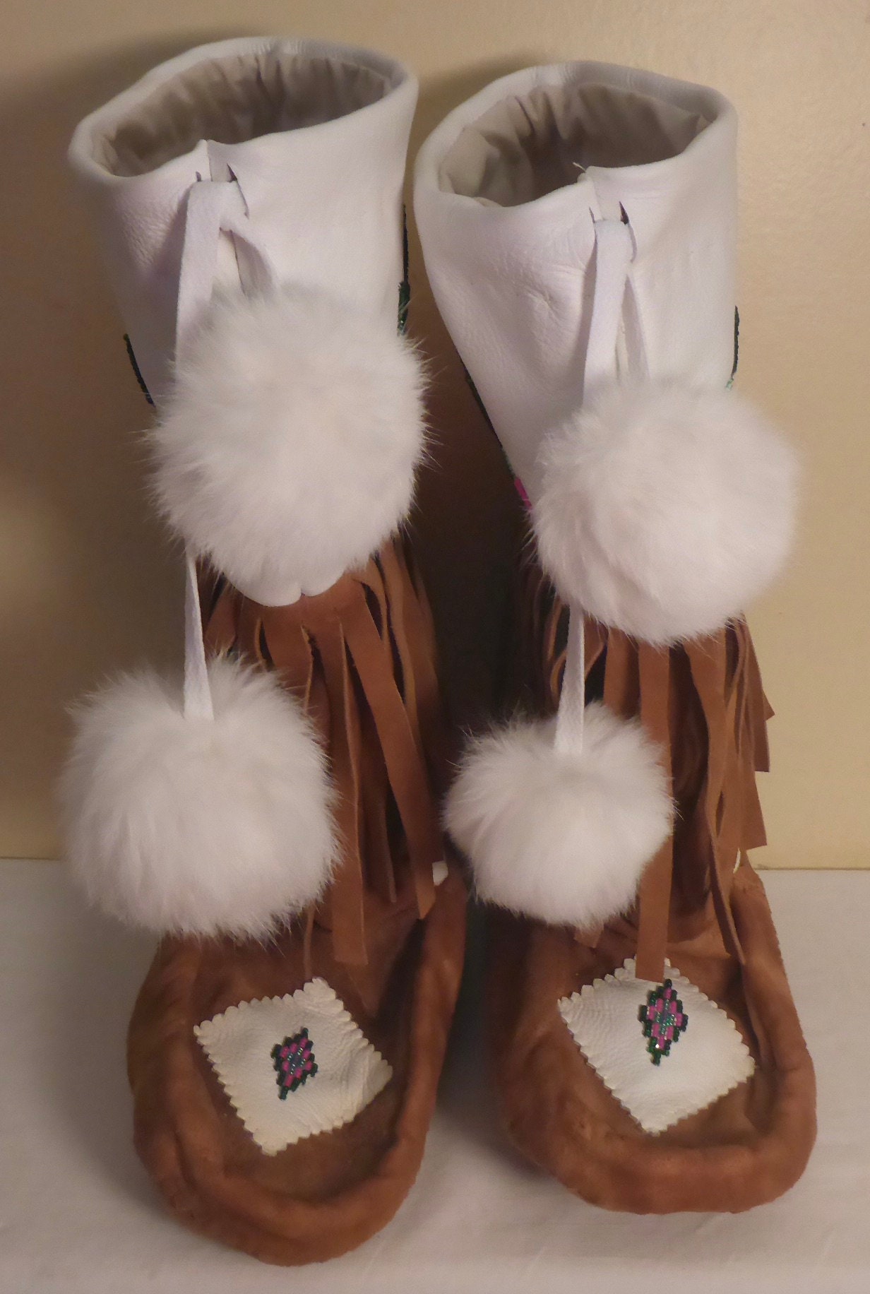 Authentic First Nations Moccasins in White Leather & Suede - Etsy