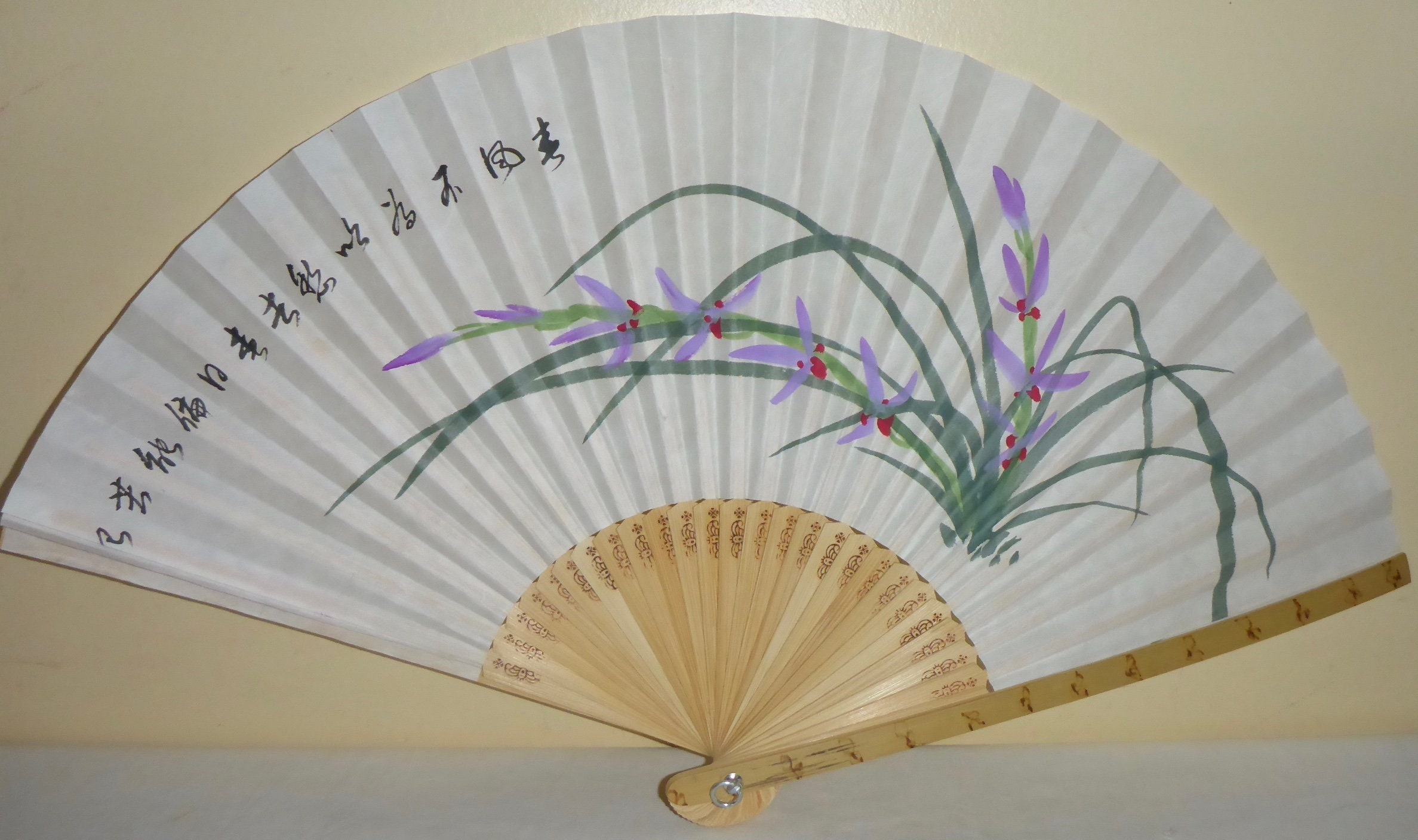 Vintage Oriental Bamboo & Paper Hand Painted Fan - Vintage Bamboo and ...