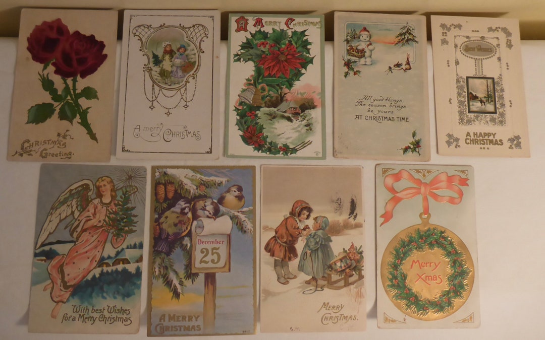 9 Antique Victorian Christmas Post Cards Circa Early 1900's - Antique ...