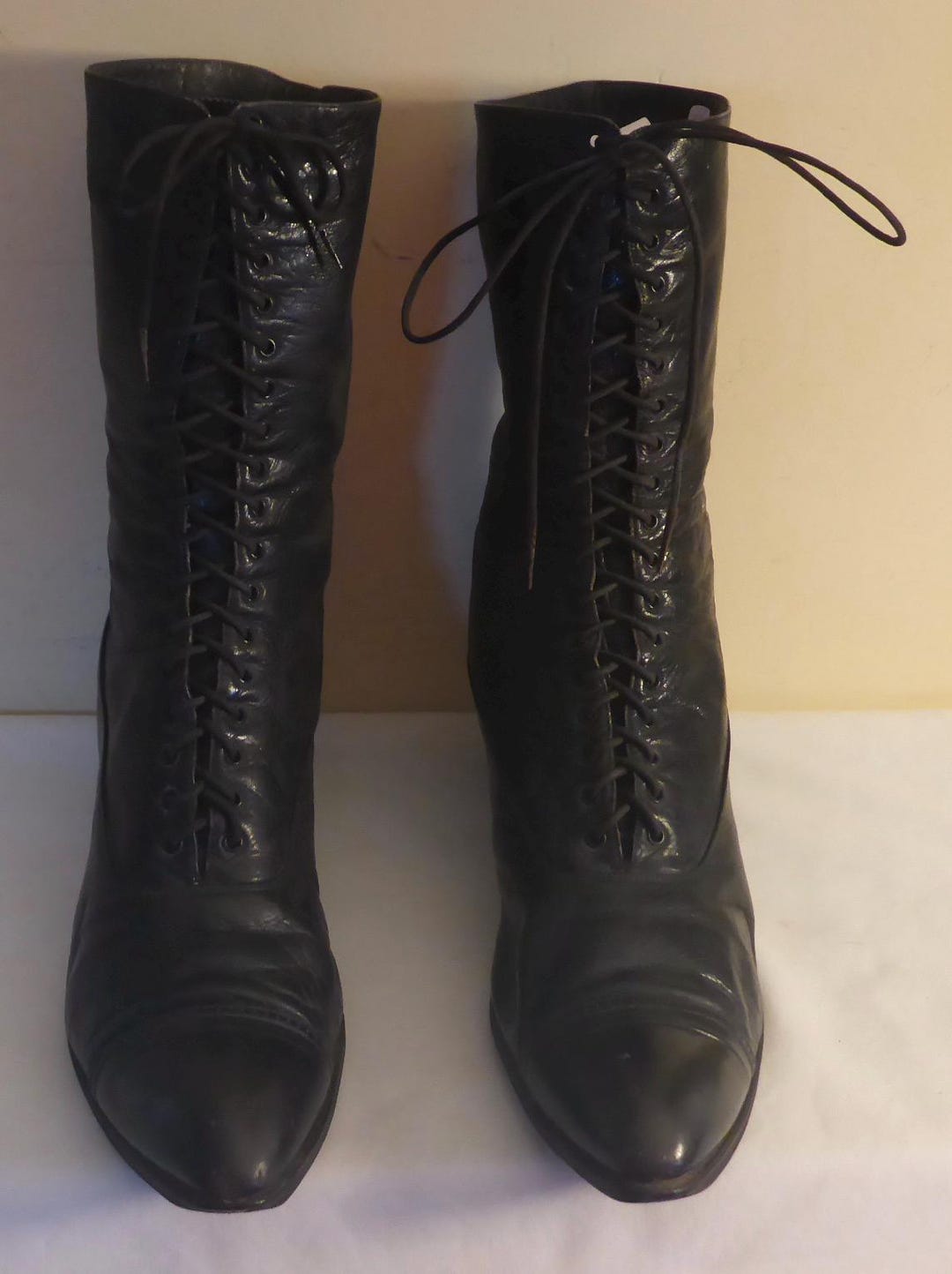 Antique Black Leather Lace up Boots - 1900's Edwardian Black Leather ...