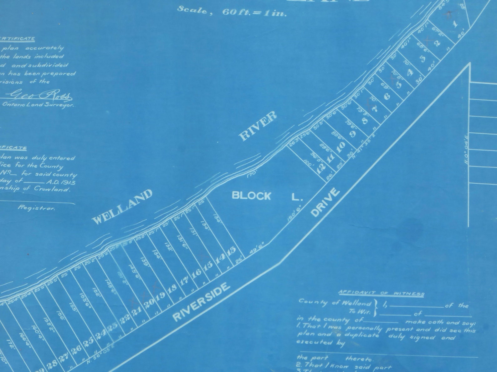 1913 Blueprint of a Plan of Subdivision on Riverside Drive Welland ...
