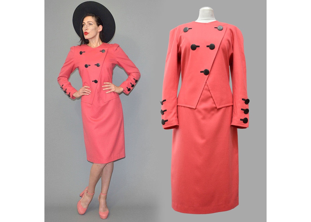 Vintage RENZO Coral Wool Cashmere Cloth Power Shift Dress Statement ...