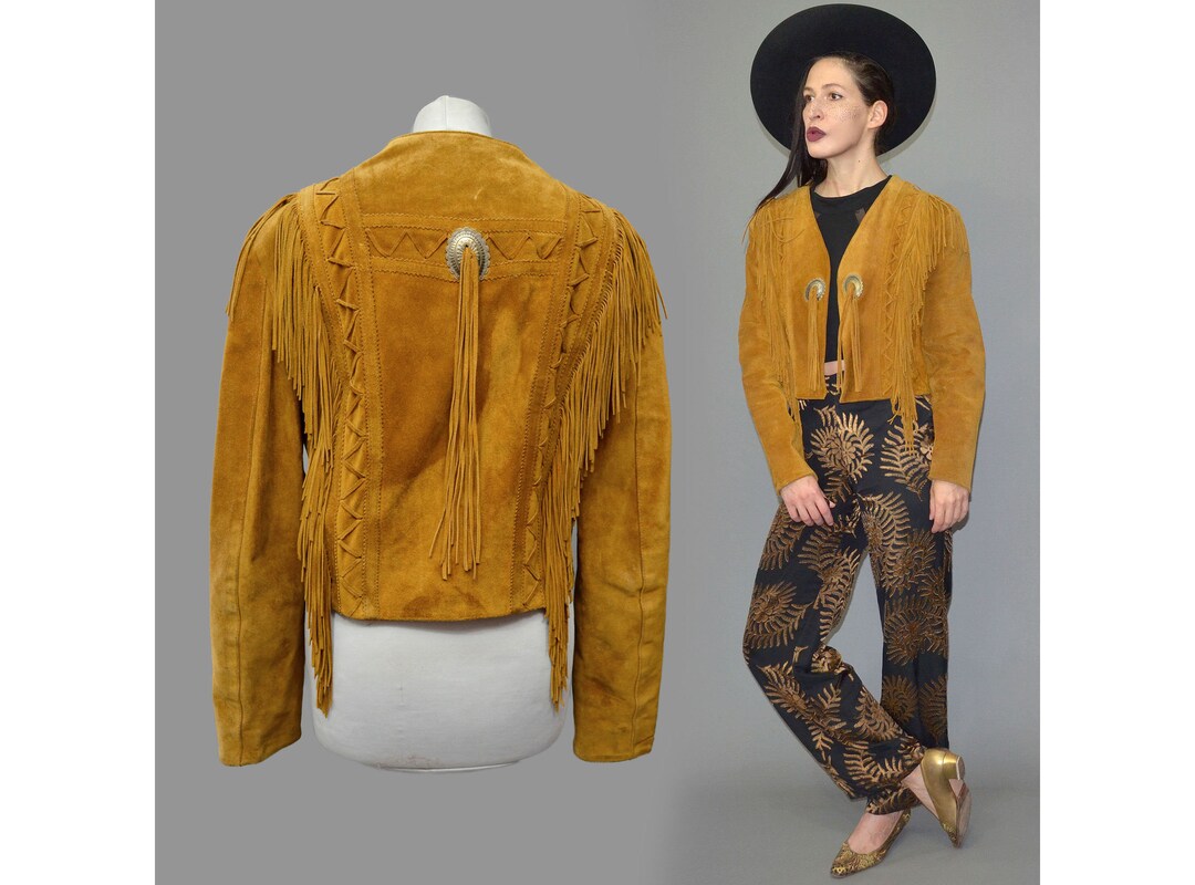 Vintage STOCKERPOINT Original Brass Concho Cowboy Biker Cropped Fringe ...