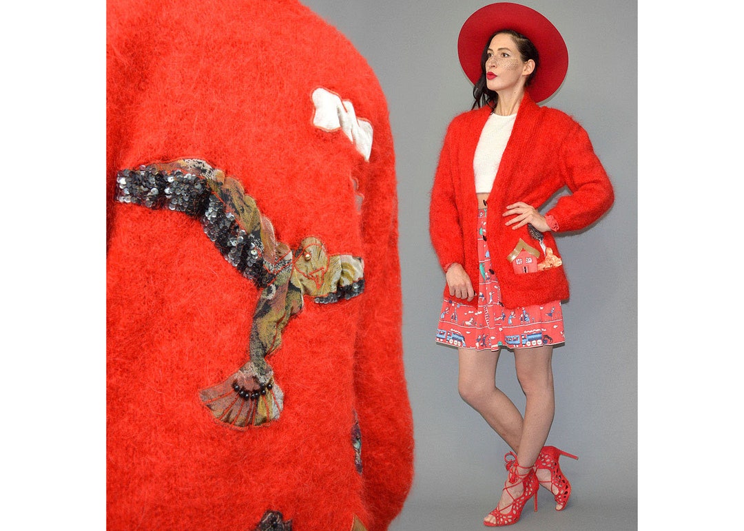 Vintage Fuzzy 100% Mohair Hand-made Lamé Bird Eagle Embroidered ...