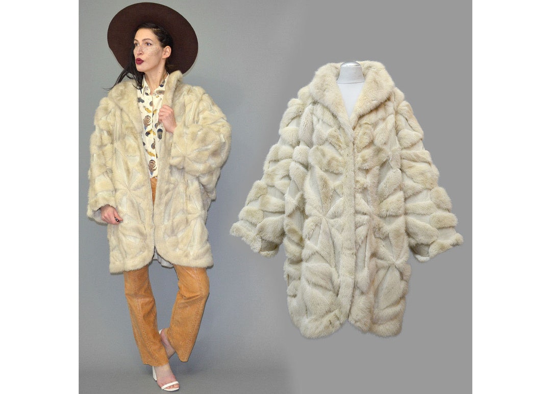 Vintage OSTRICH Leather Peroxide Blonde Mink Fur Geometric Patchwork ...