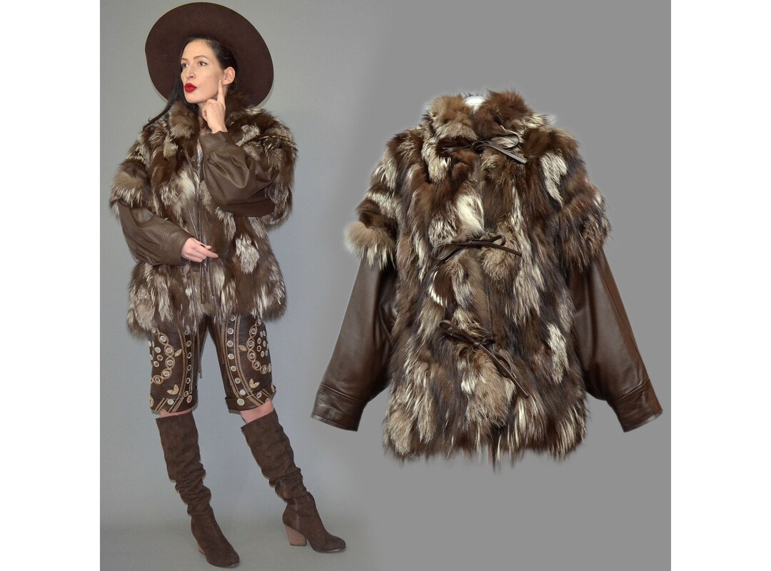 Vintage Shadow Fox Feathery Patchwork Bomber Aviator Flight Pilot ...