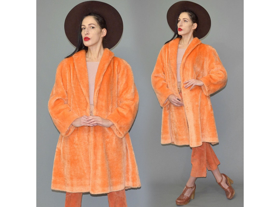 Vintage Di Bari Shaggy Faux Fur Plush ORANGE Swing Draped Trapeze Tent ...