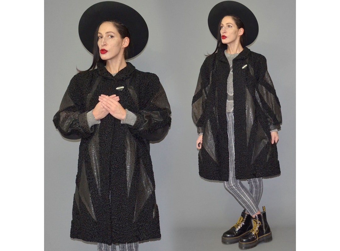 Vintage Persian Lamb Karakul Curly Lamb Fur Spotted Embossed Leather ...