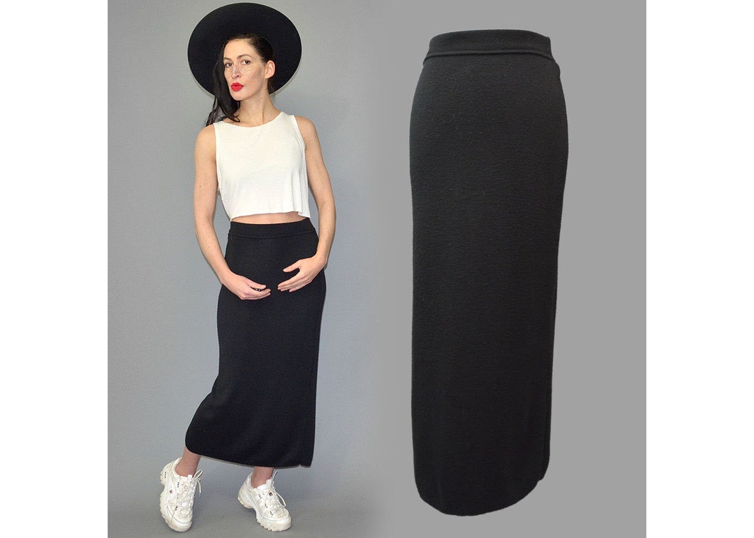 Vintage GINA MONTI Italy Merino Wool Knitted Knit Tube Midi Skirt ...