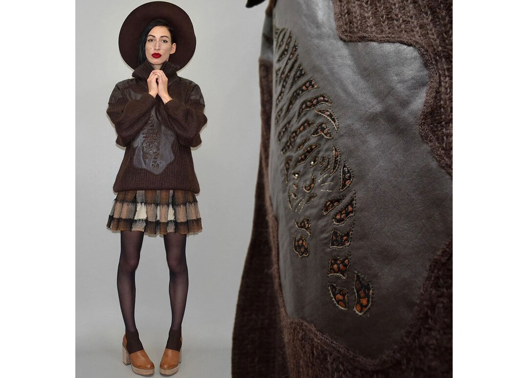 Vintage TORRAS Spain Designer Laser Cut-out Leather TIGER Embellished ...