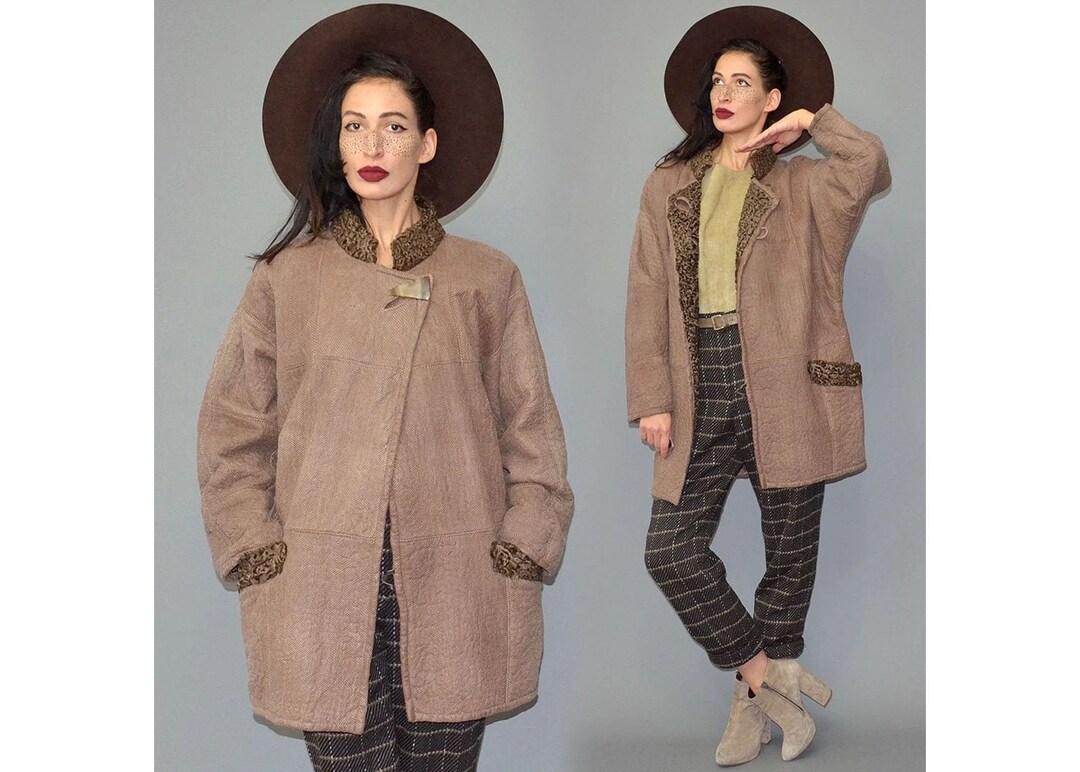 Vintage HERRINGBONE Print Persian Lamb Fur Lining Leather - Etsy