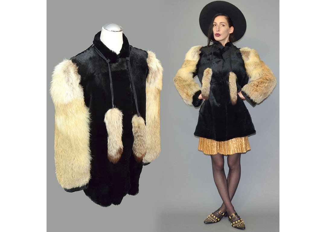 Vintage Velvet-y Marmot Shaggy Fox Fur Sleeve Fringe Tassel Tail ...