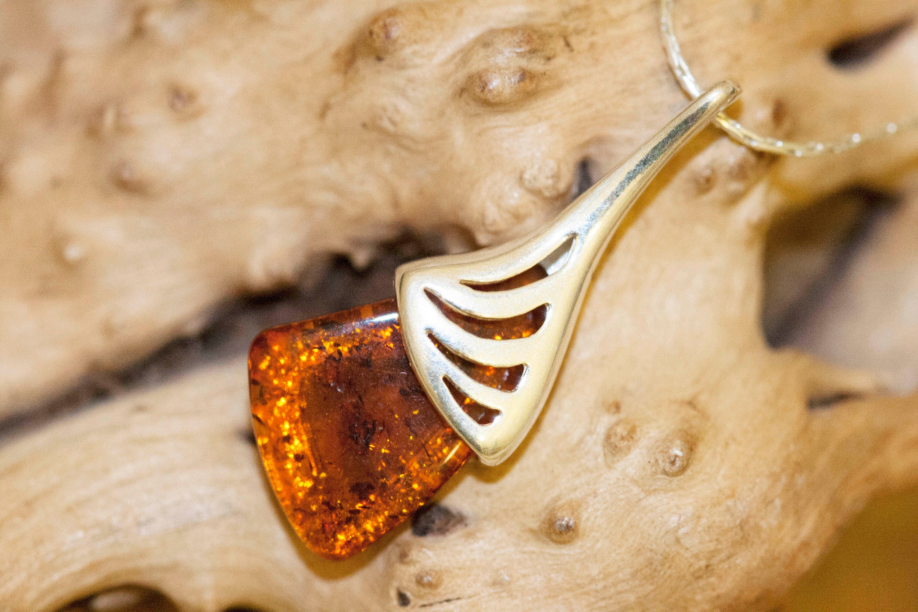 Cognac Amber Pendant in Sterling Silver. Amber necklace, dainty ...