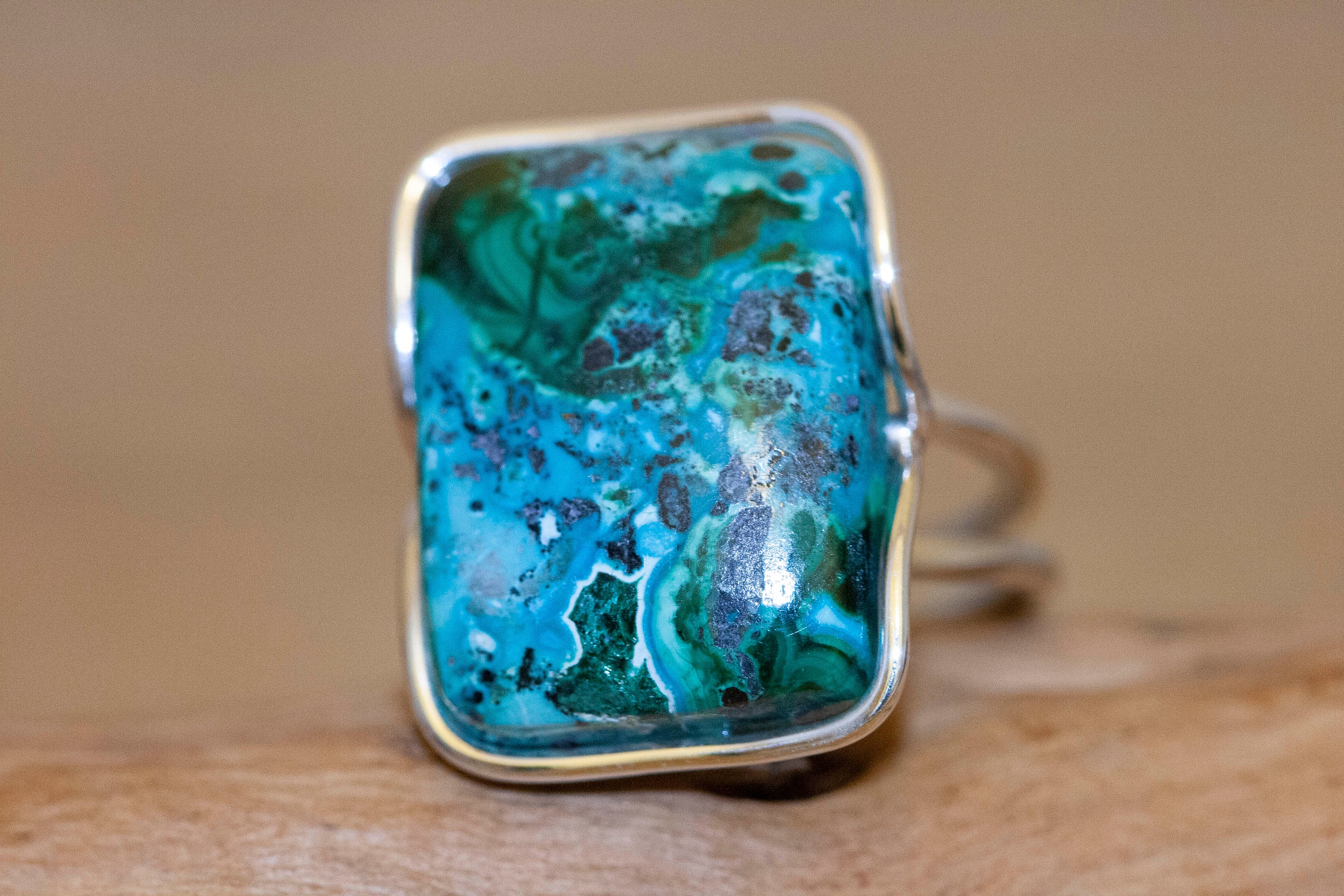 Chrysocolla Fitted In Sterling Silver Setting Silver Ring Big Ring