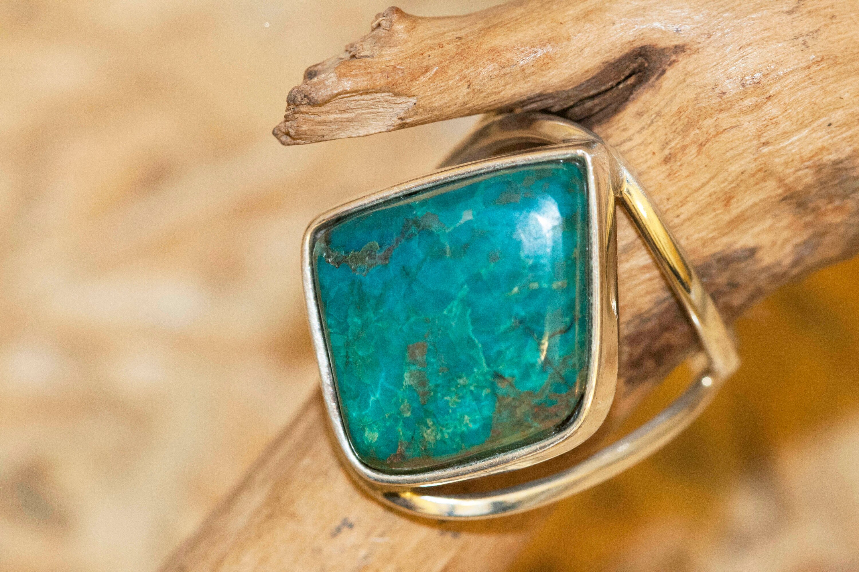 Chrysocolla Ring fitted in Sterling Silver setting. Chrysocolla ring ...