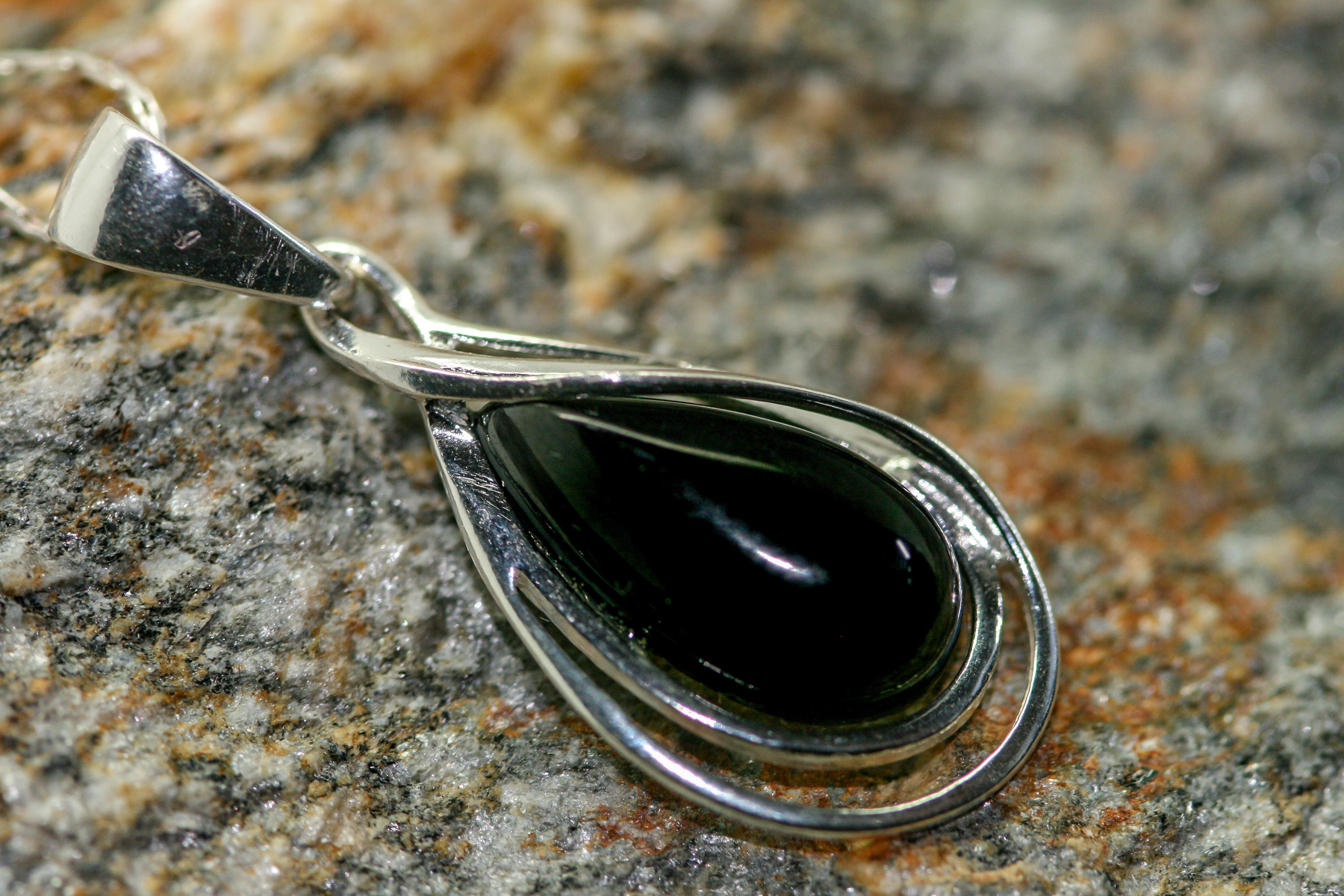 Splendid Whitby Jet Pendant. Sterling Silver Necklace, Original British ...
