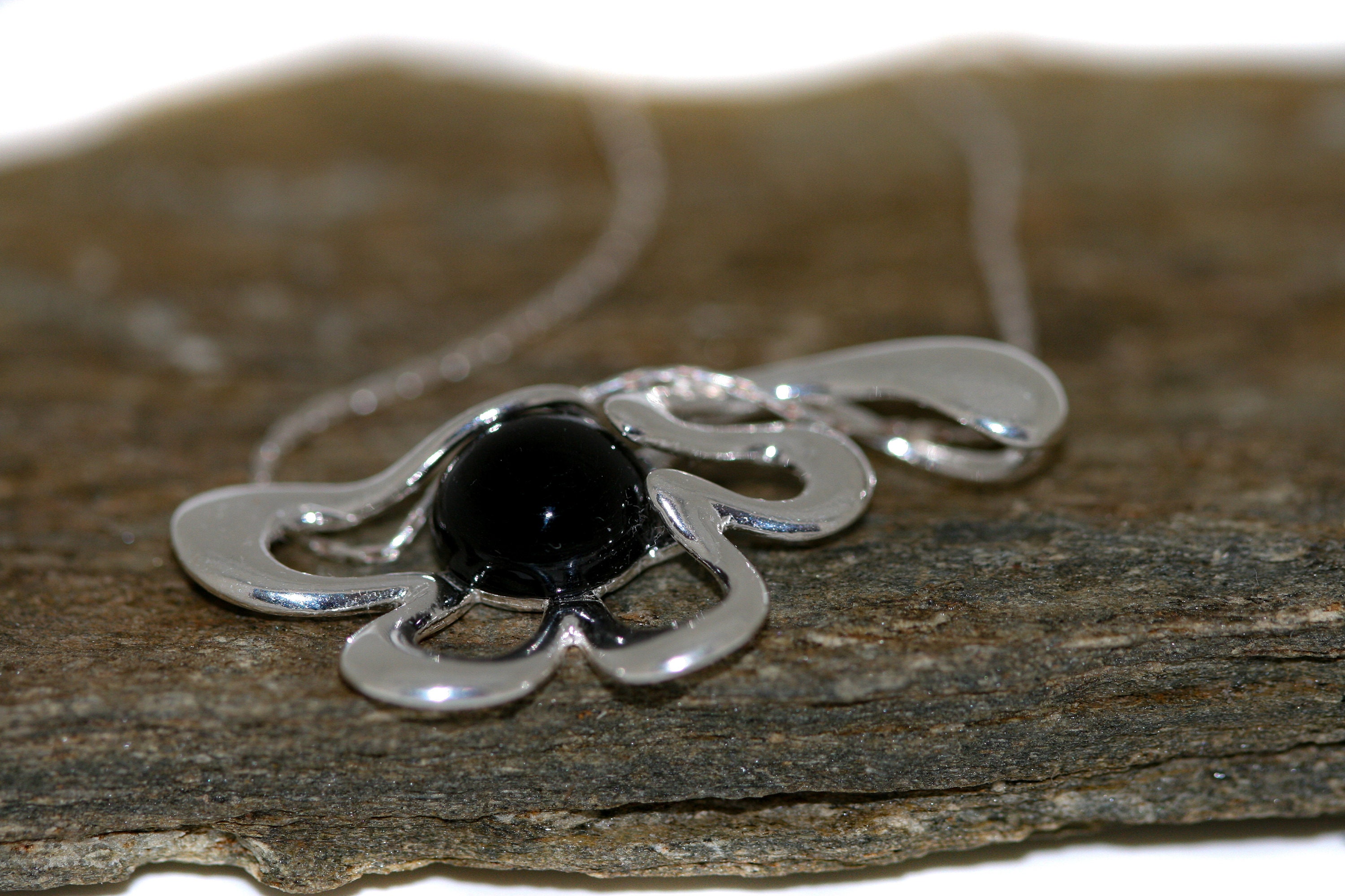 Lovely Whitby Jet Pendant. Sterling Silver Necklace, Original British ...