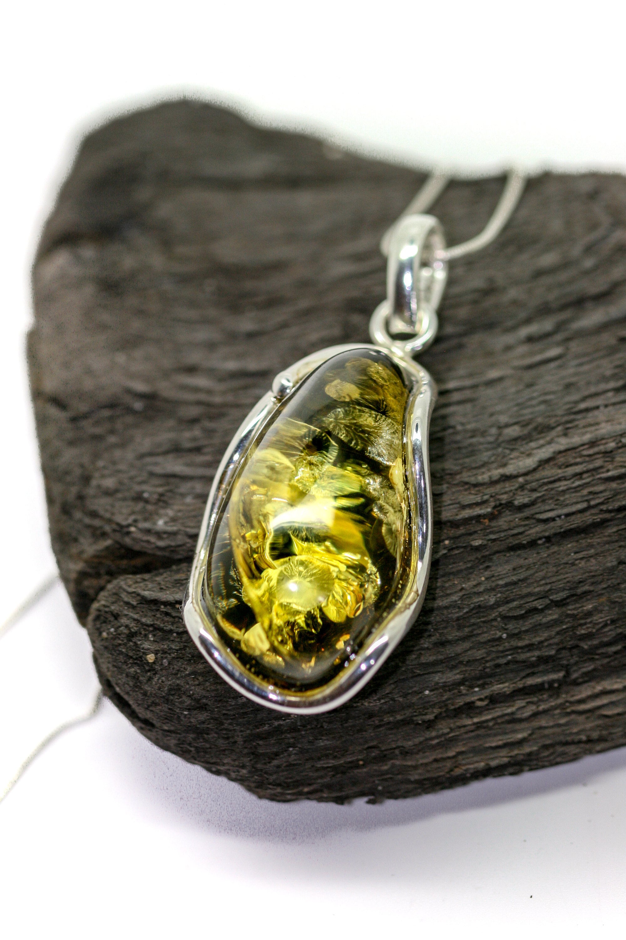 Baltic Amber Pendant in Sterling Silver. Green Amber necklace, silver ...