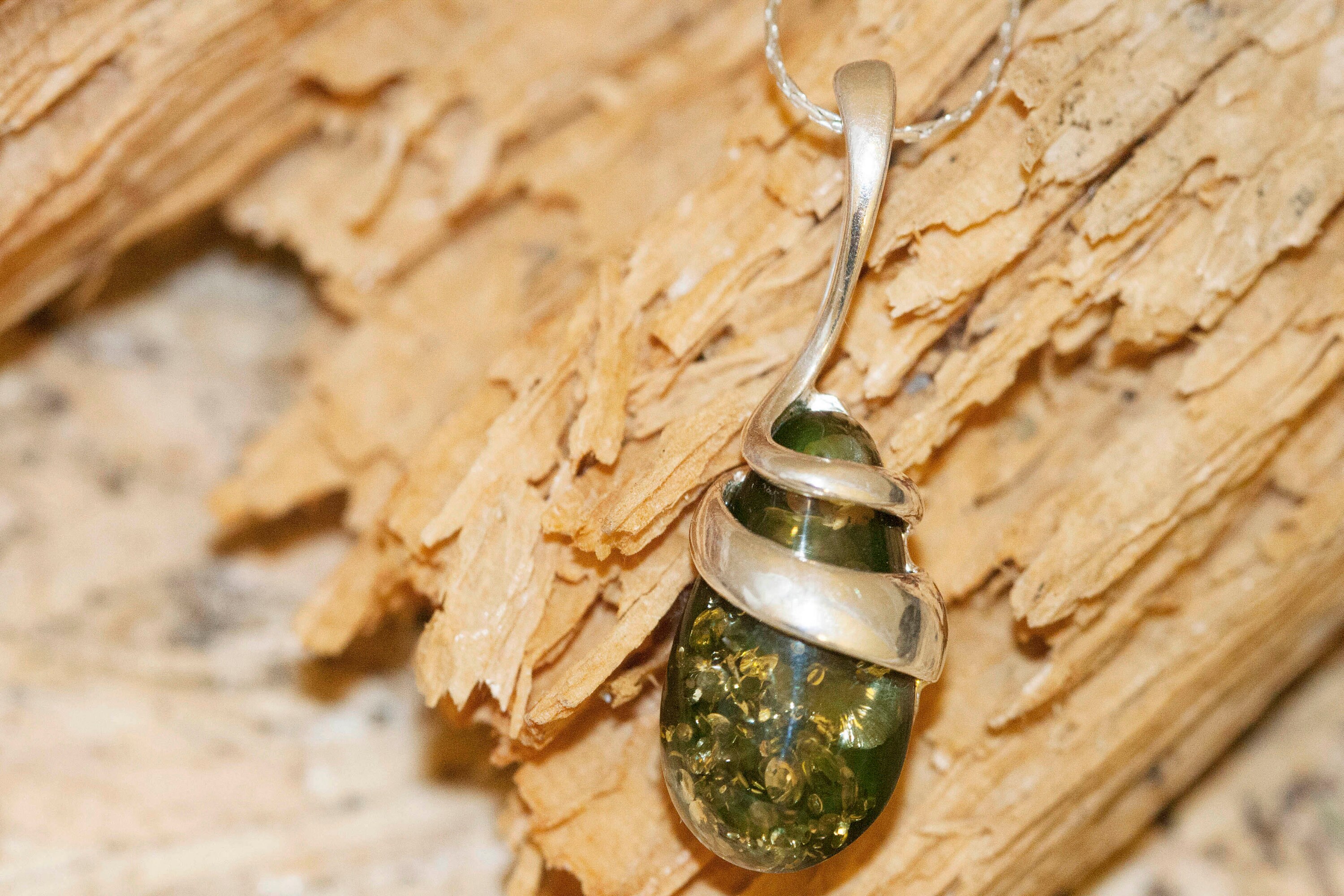 Green Amber Pendant in Sterling Silver. Amber necklace, silver pendant ...