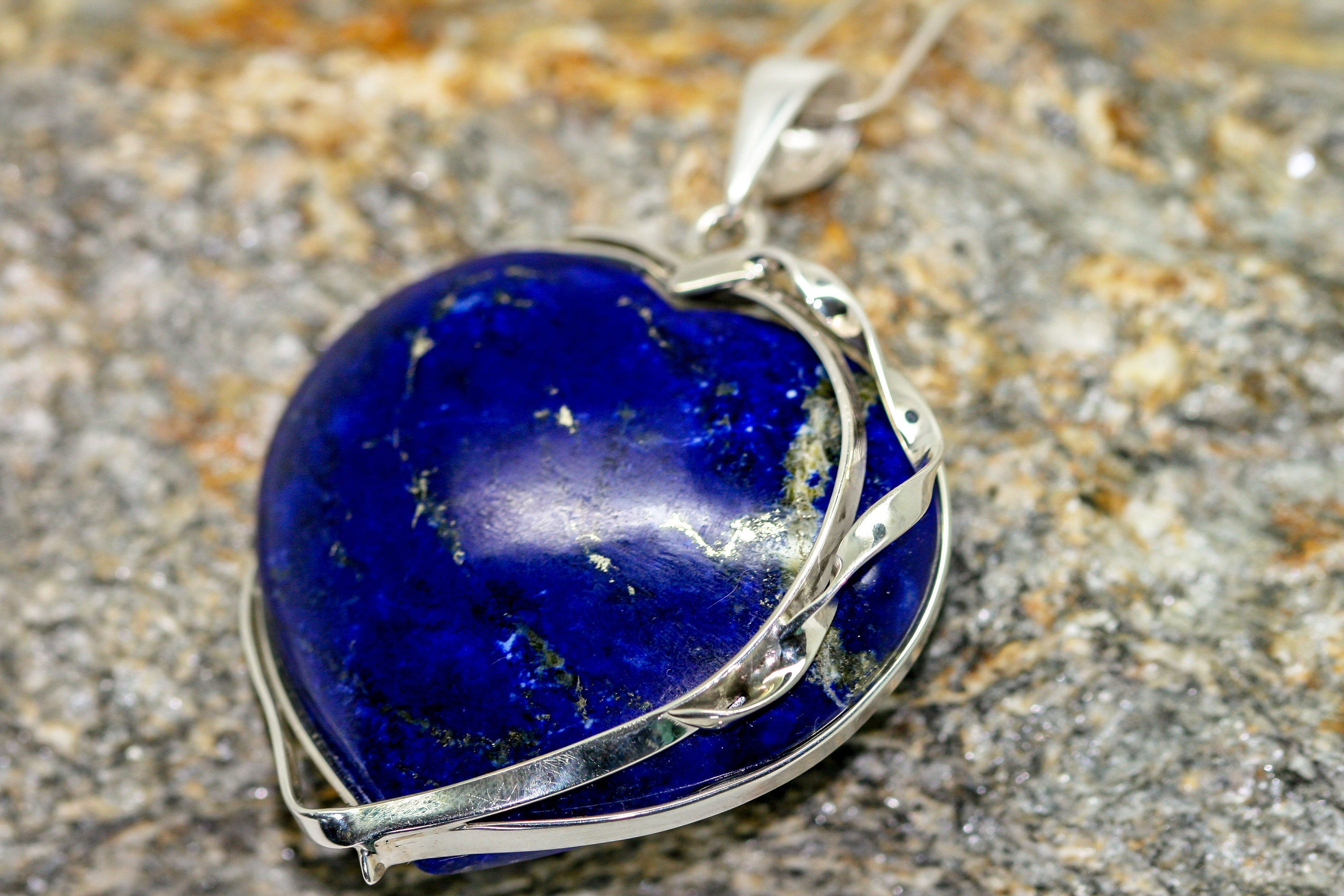 Statement Lapis Lazuli Pendant Fitted In Sterling Silver Setting Heart