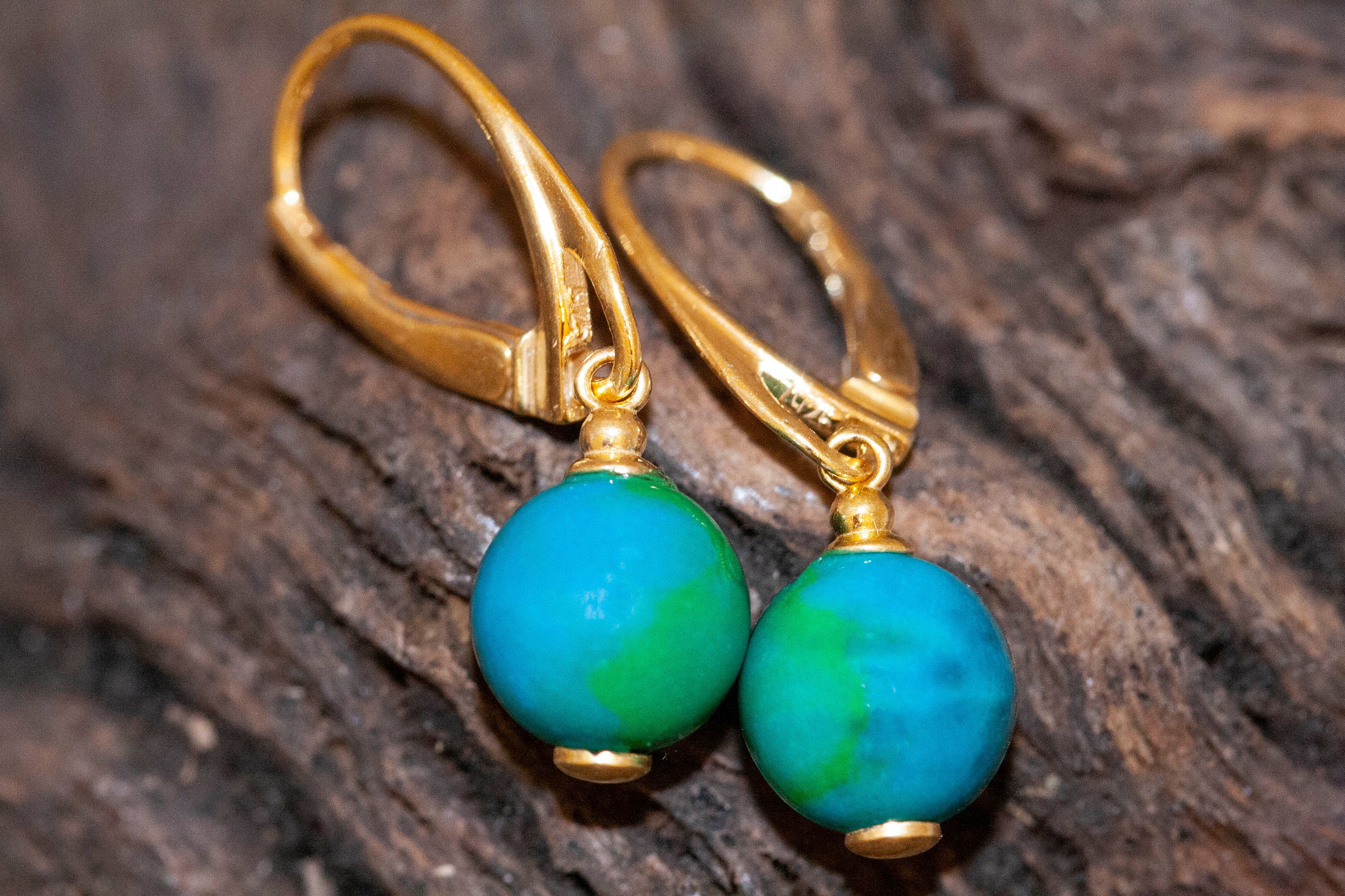 Chrysocolla & Gold. Drop earrings. Designer jewelry. Contemporary ...