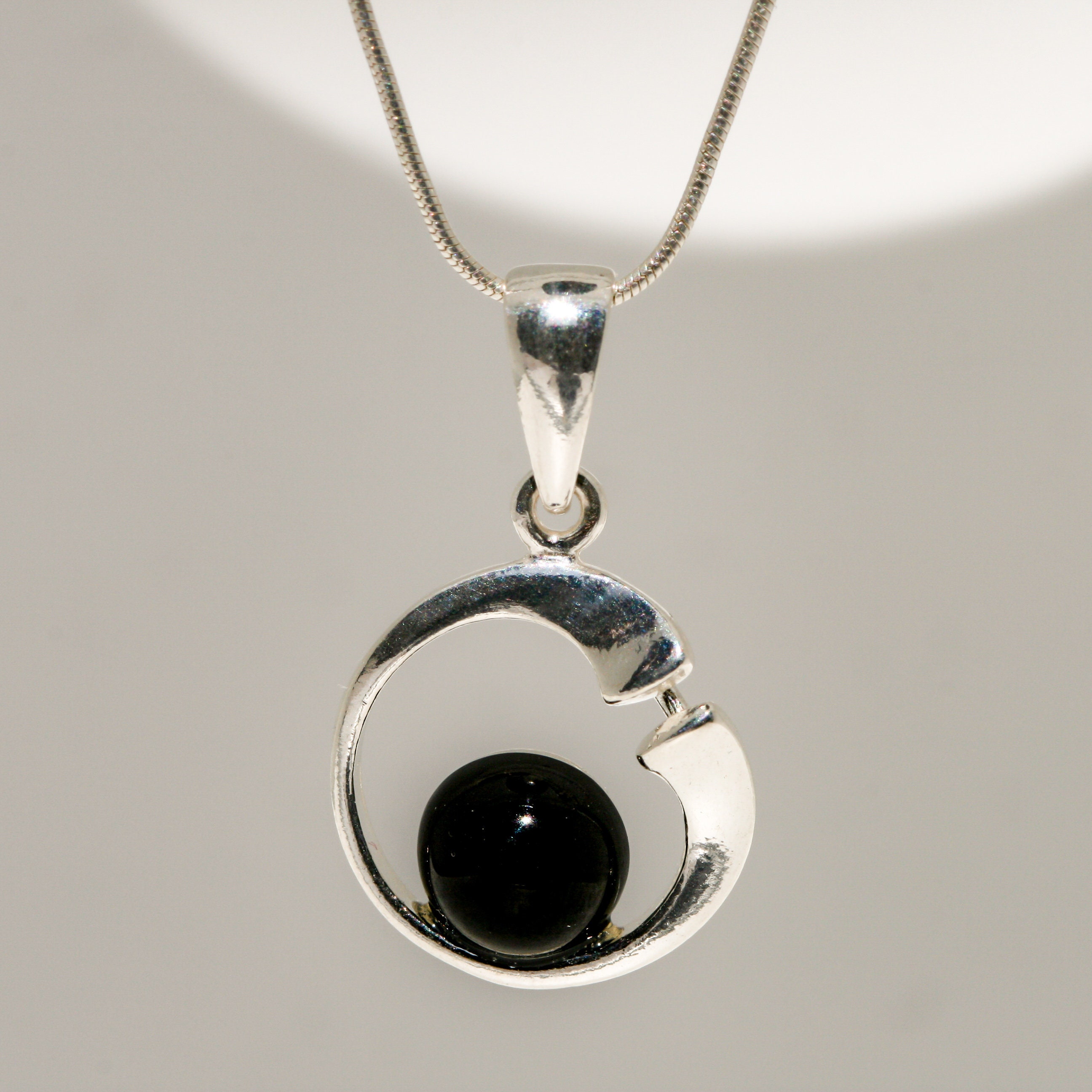 Classic Whitby Jet Pendant. Sterling Silver Necklace, Original British ...
