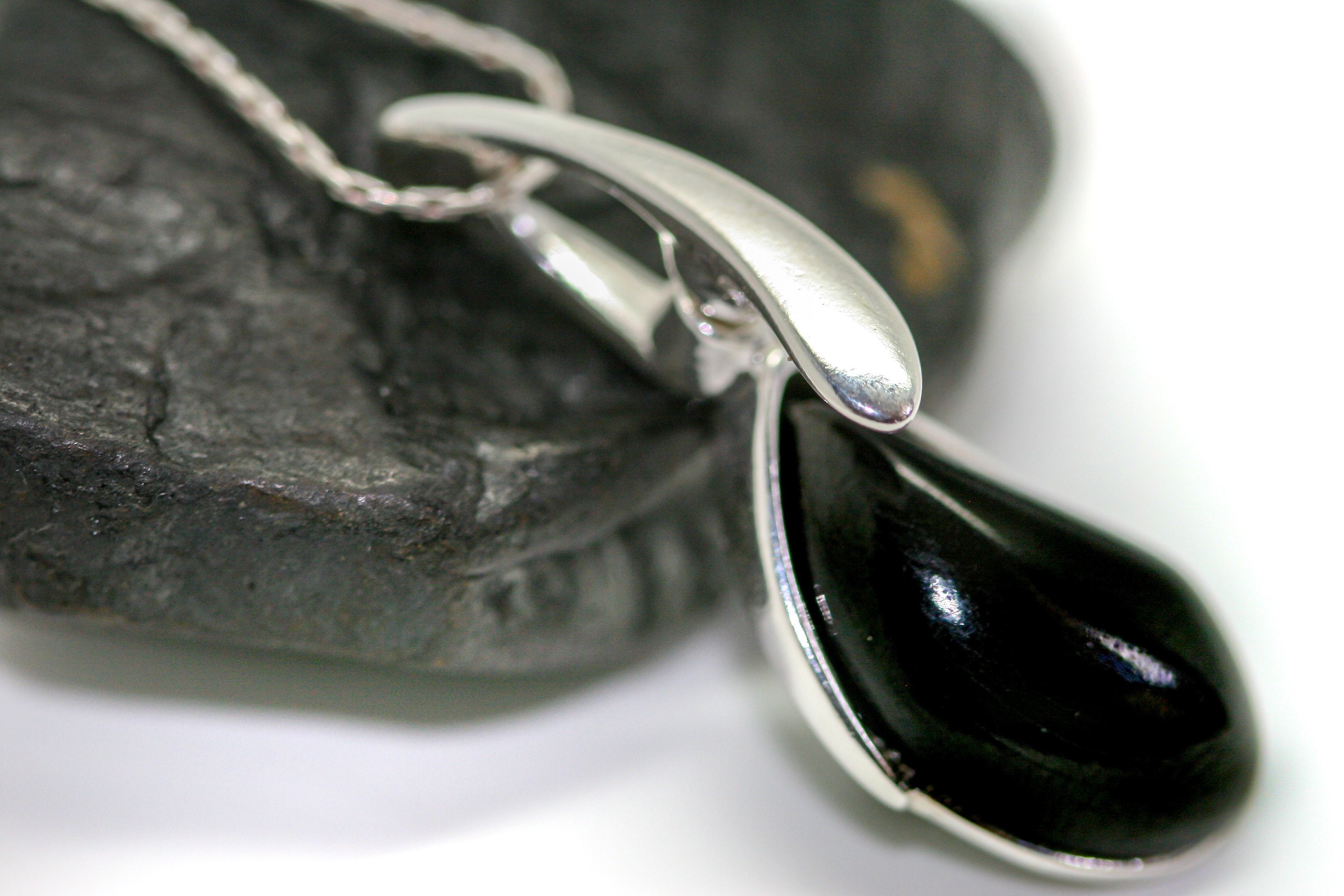 Splendid Whitby Jet Pendant. Sterling Silver Necklace, Original British ...