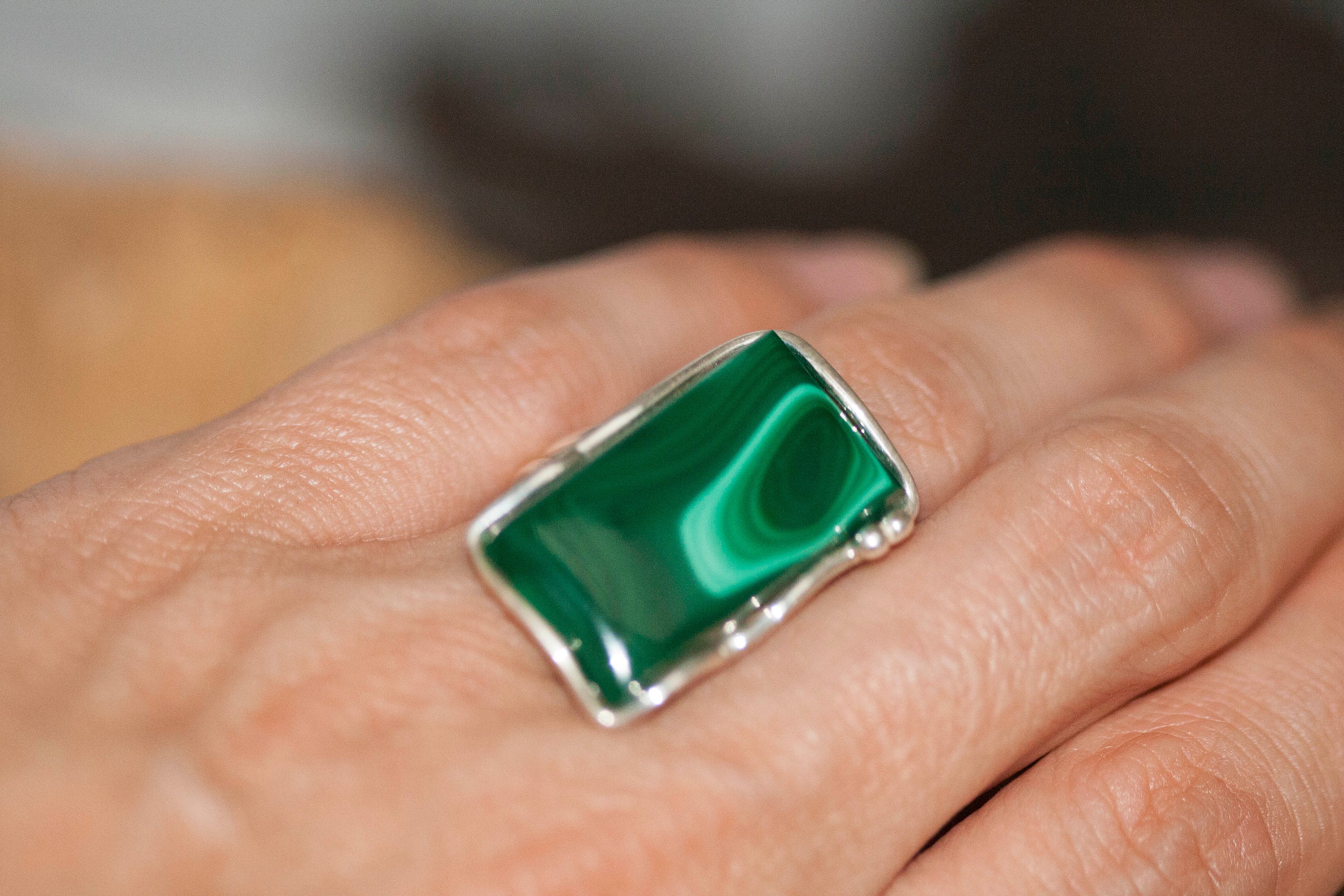Malachite Ring fitted in sterling silver setting. Silver ring, big ring ...