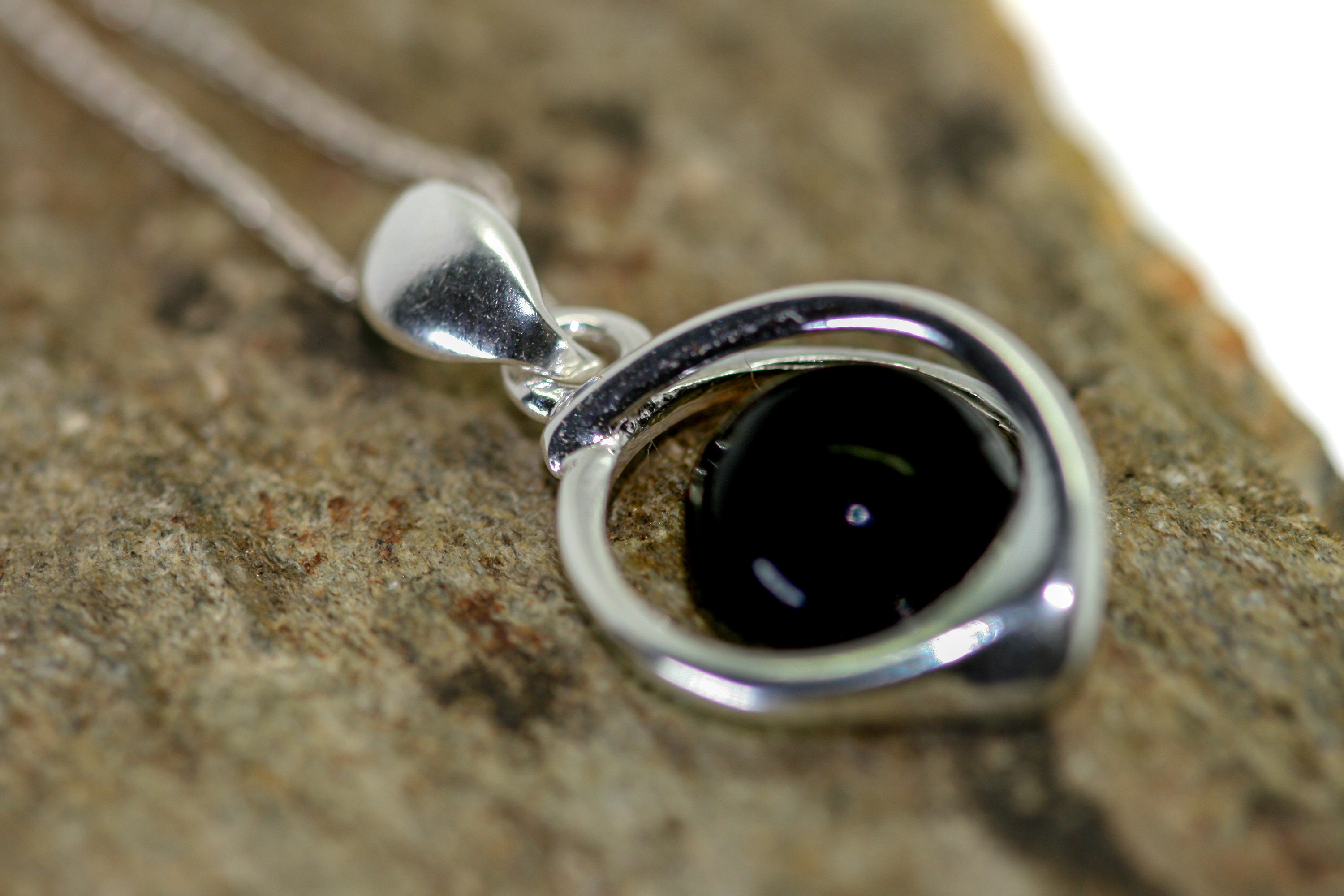 Splendid Whitby Jet Pendant. Sterling Silver Necklace, Original British ...