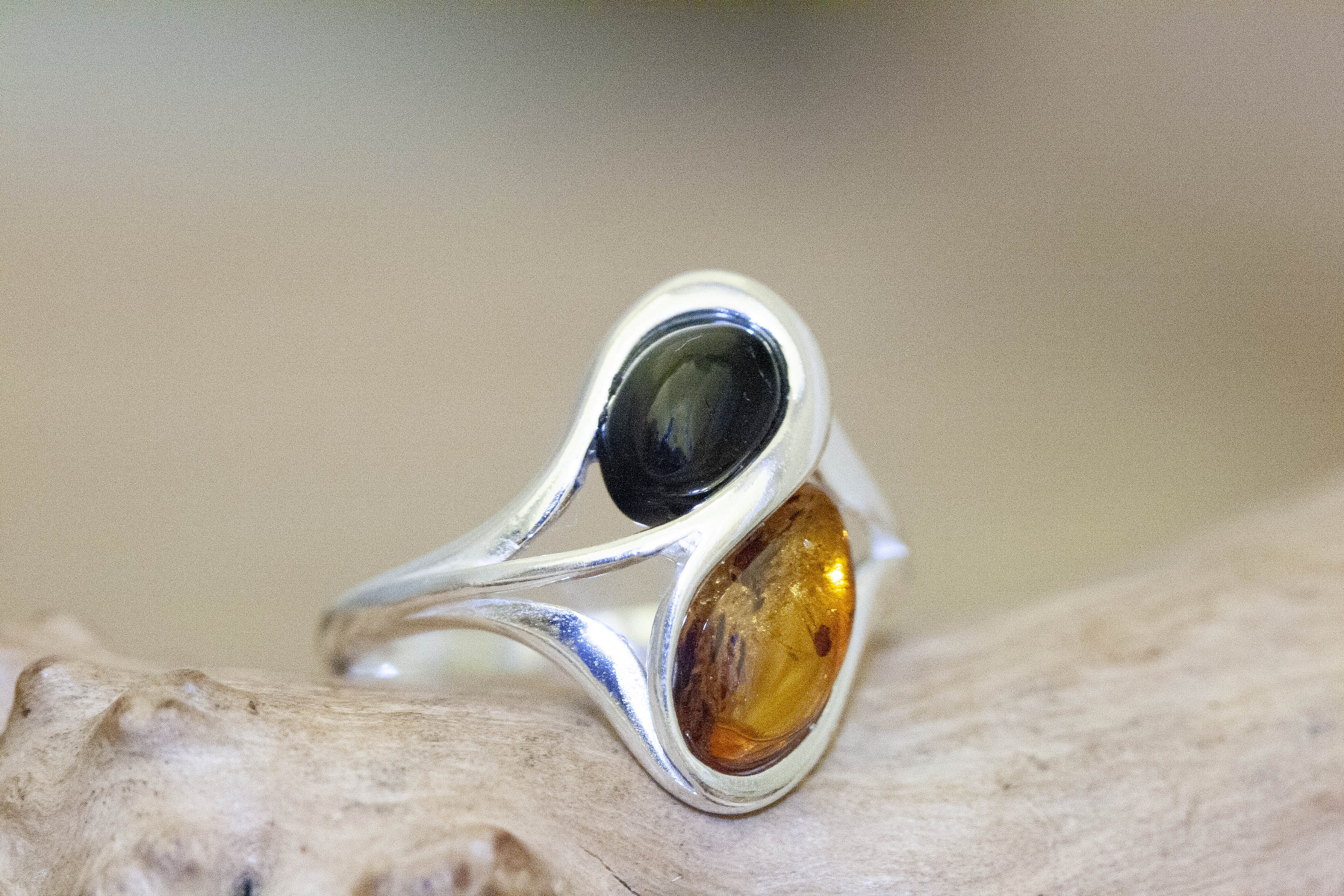 Whitby Jet and amber ring. Sterling silver setting. Perfect gift ...